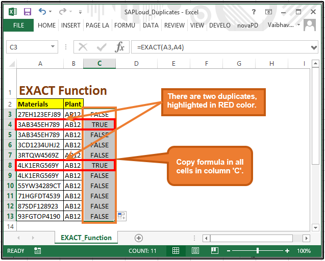 EXACT Function In Excel2